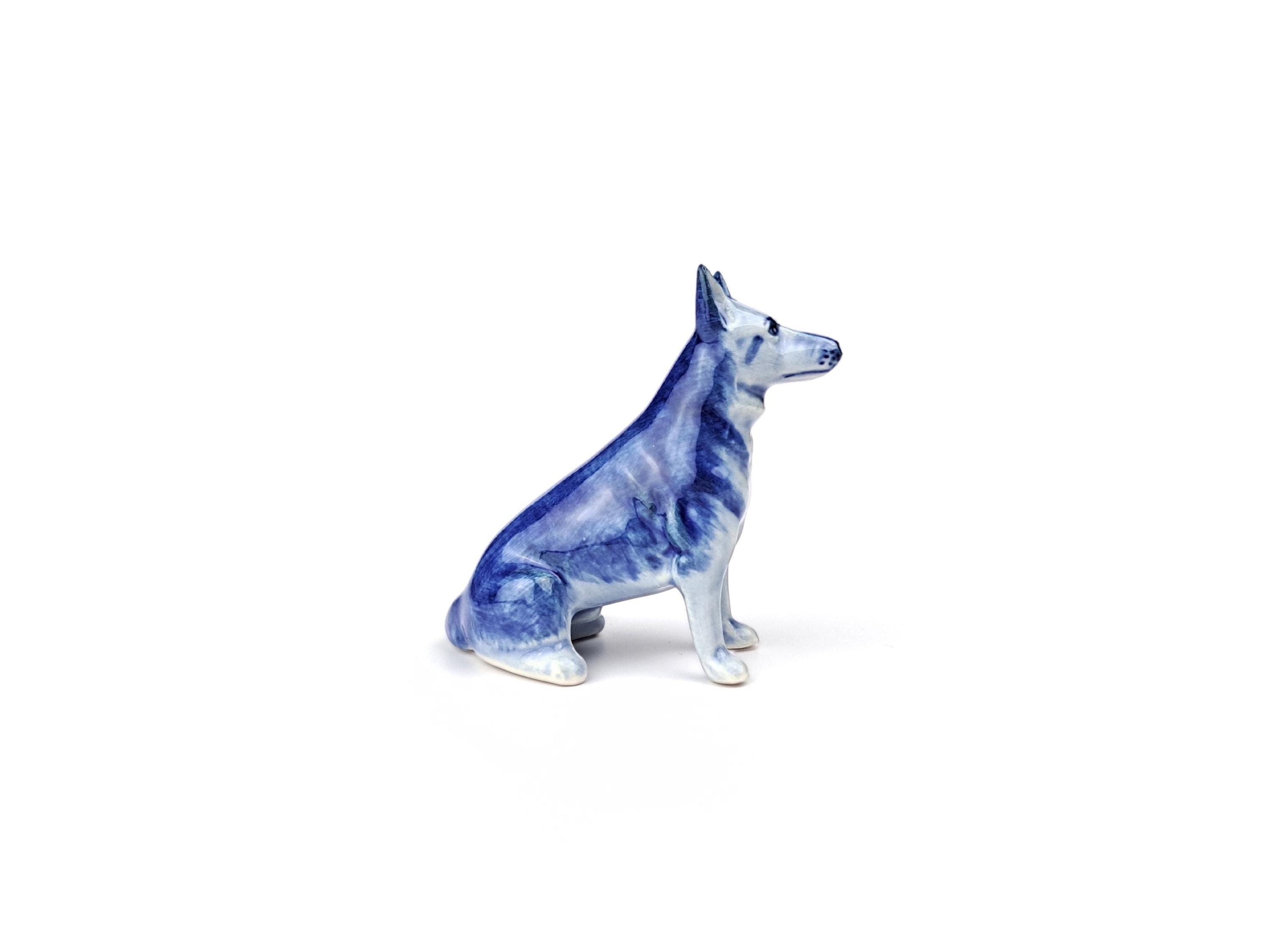 Hand Paint Delft Blue German Shepherd Ceramic Figurine - Alsatian Dog ...