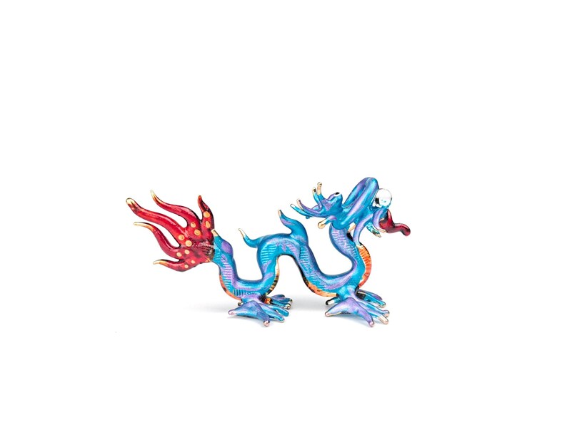 Hand-painted Blue-pearl Chinese Dragon Glass Blown Figurine Rare Find ...