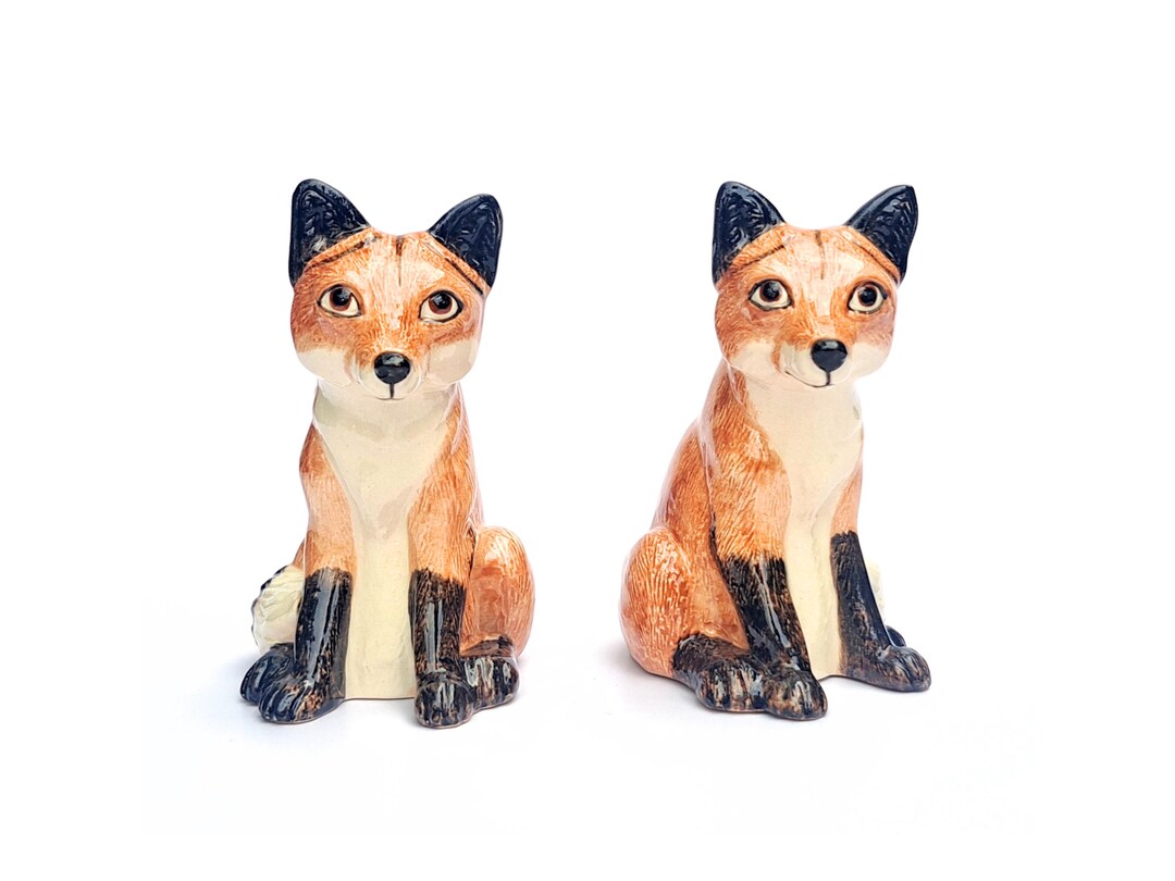 Red Fox Figurine Set – Hand-painted Ceramic Fox Salt and Pepper Shakers ...