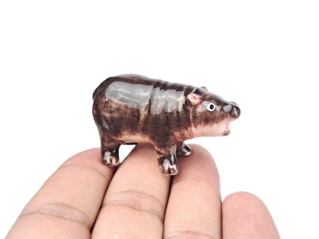 Pygmy Hippo Moo Deng - Ceramic Tiny Hippo Miniature, Cute Hippo Gift ...