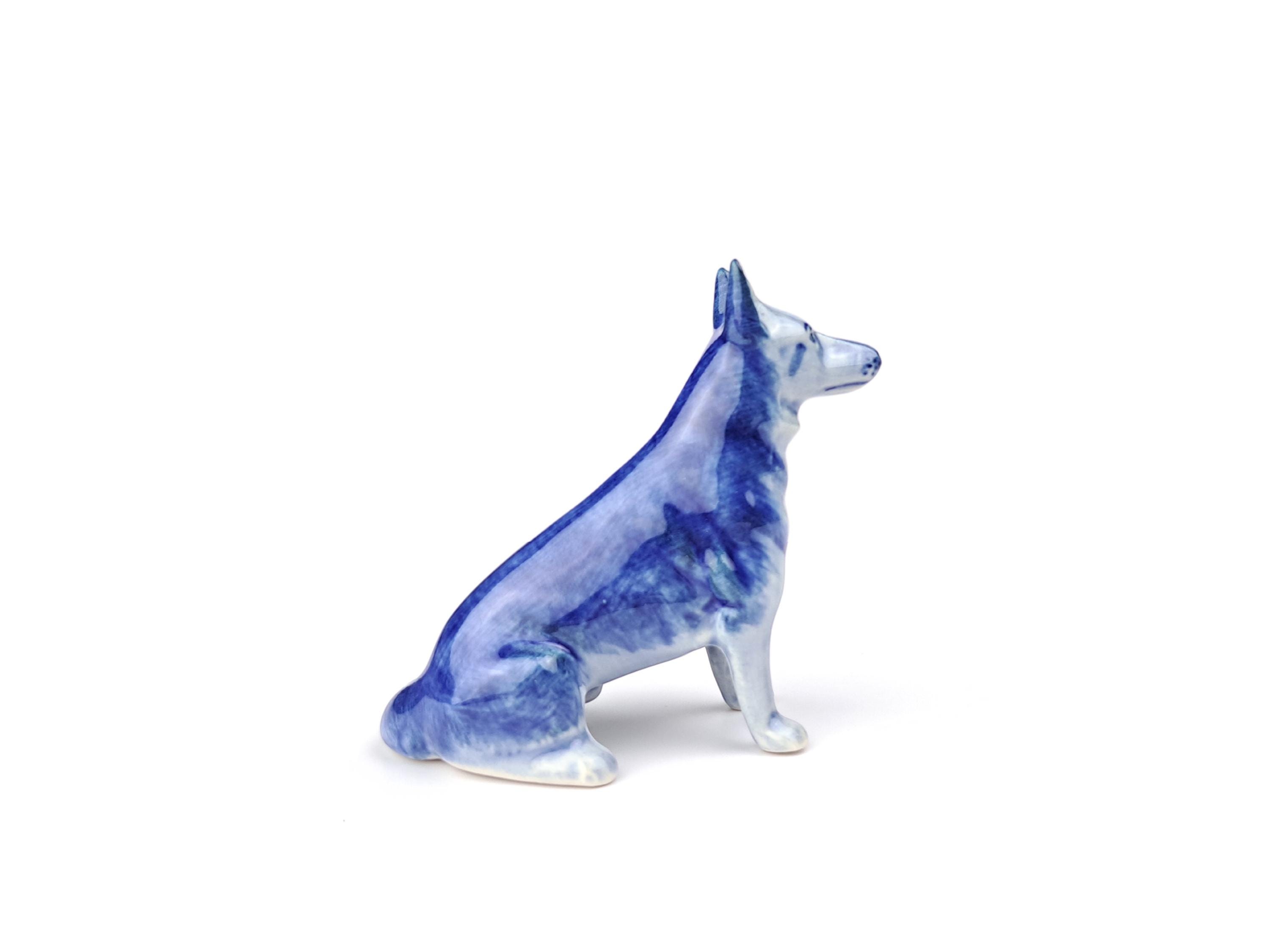 Hand Paint Delft Blue German Shepherd Ceramic Figurine - Alsatian Dog ...
