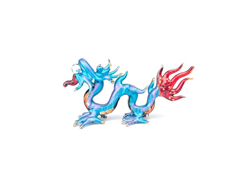 Hand-painted Blue-pearl Chinese Dragon Glass Blown Figurine Rare Find ...