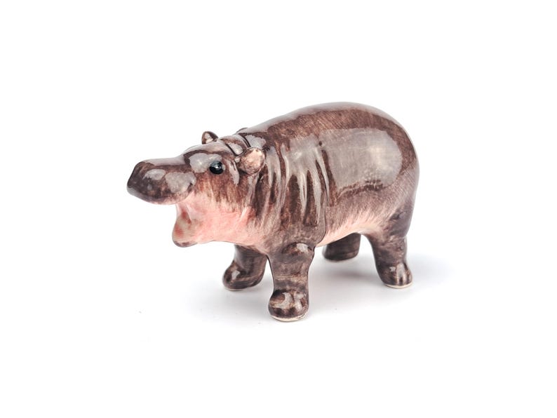 Pygmy Hippo Moo Deng - Ceramic Tiny Hippo Miniature, Cute Hippo Gift ...