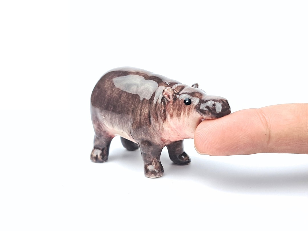 Pygmy Hippo Moo Deng - Ceramic Tiny Hippo Miniature, Cute Hippo Gift ...