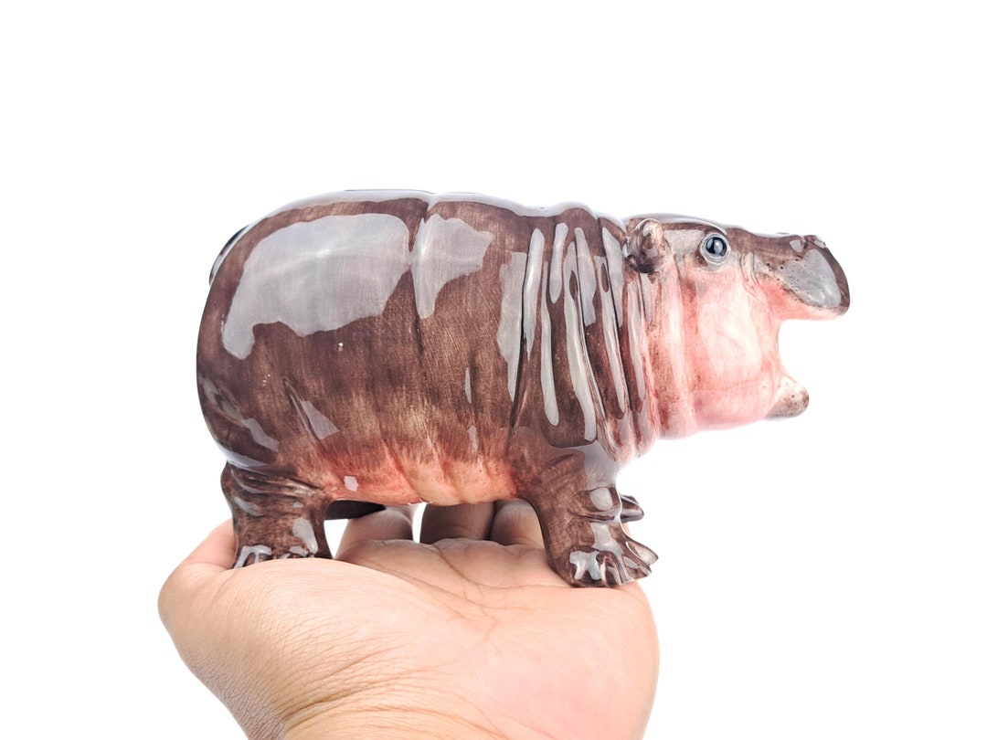 Pygmy Hippo Moo Deng Money Box- Ceramic Tiny Hippo Miniature, Cute ...