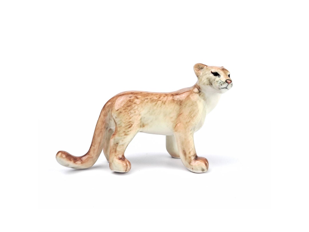 Hand-painted Mountain Lion Figurine - Ceramic Cougar, Puma, Wildlife ...