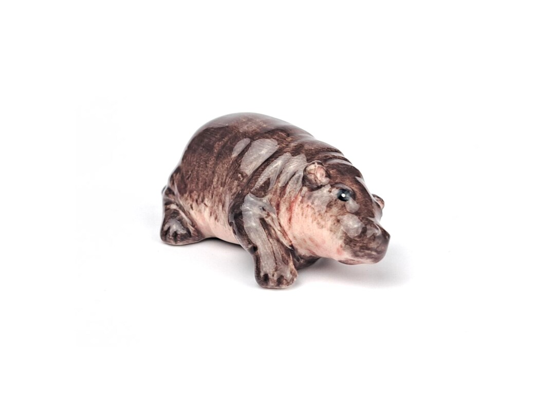 Hand Painted Pygmy Hippo Moo Deng - Ceramic Tiny Hippo Miniature, Cute ...