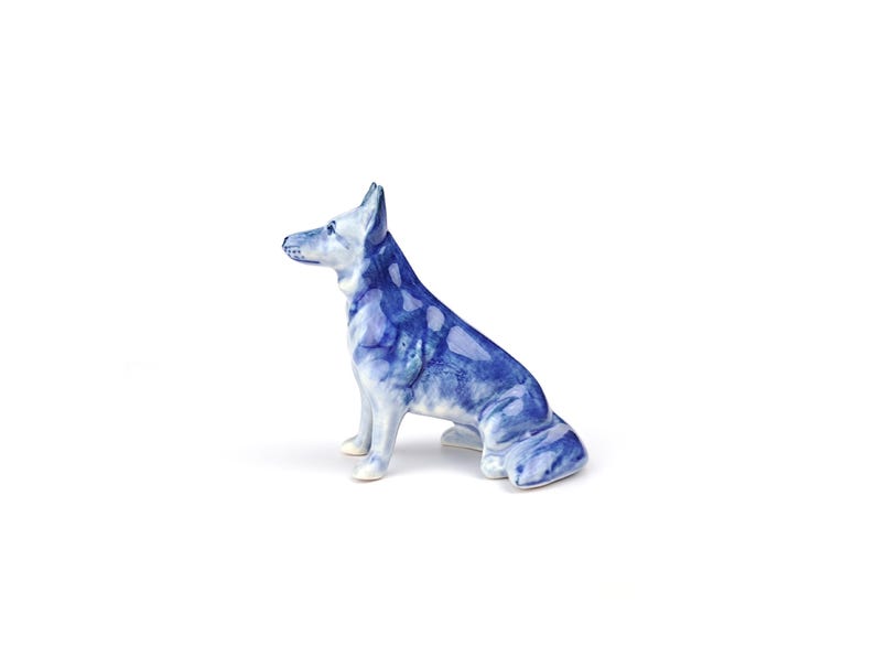 Hand Paint Delft Blue German Shepherd Ceramic Figurine - Alsatian Dog ...
