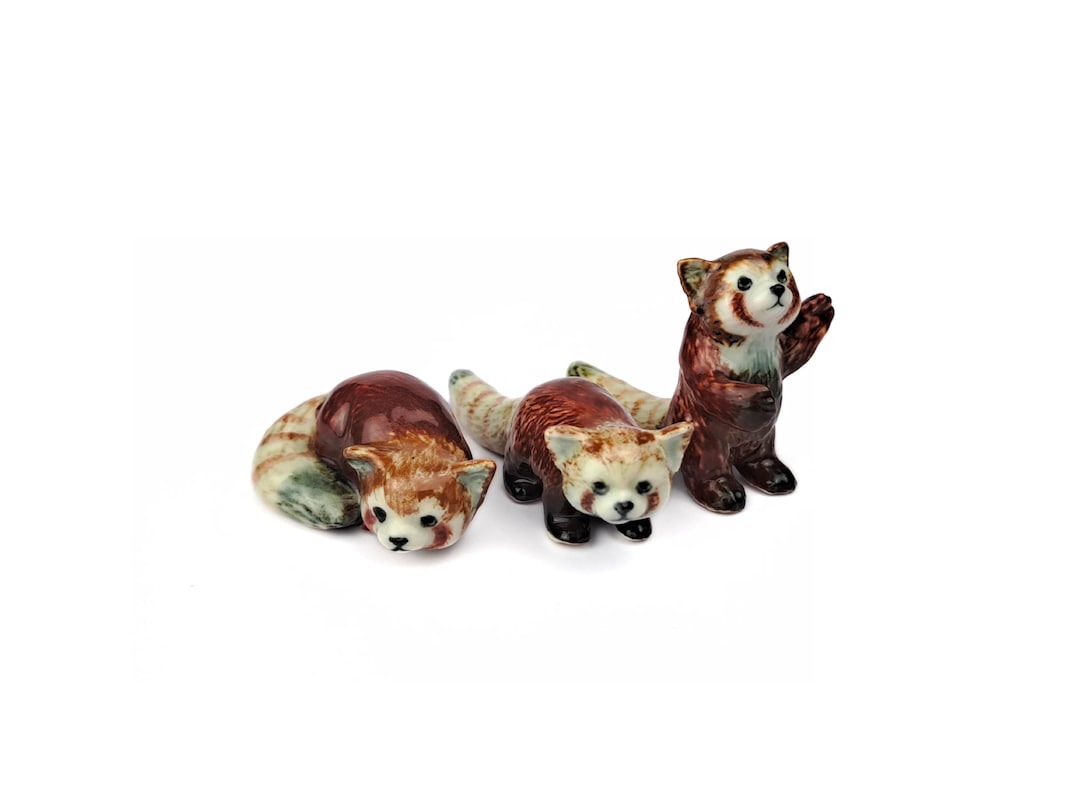 Handmade Red Panda Gang Ceramic Figurine Set - Red Panda Miniature ...