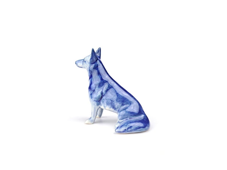 Hand Paint Delft Blue German Shepherd Ceramic Figurine - Alsatian Dog ...