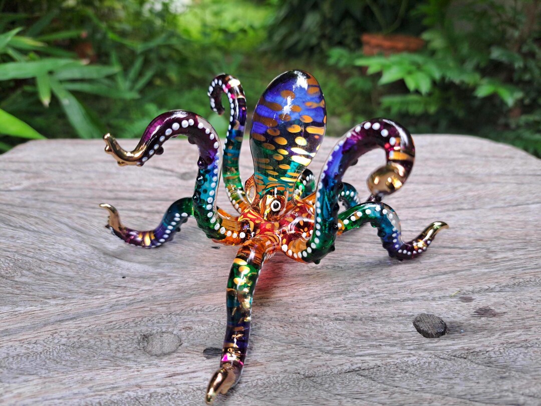 Handmade Vibrant Octopus Blown Glass Figurine With Gold Trim | Hand ...