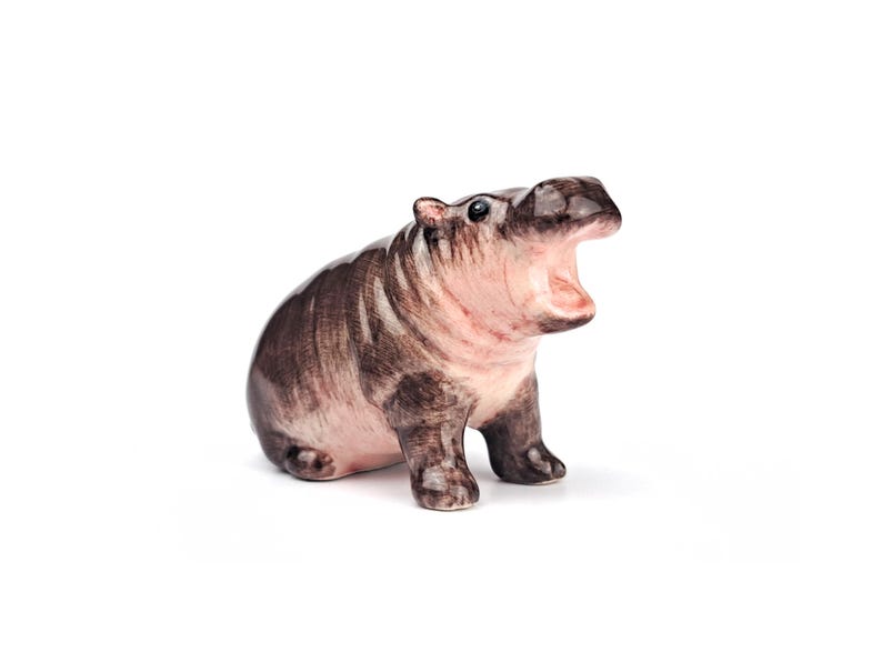 Pygmy Hippo Moo Deng - Ceramic Tiny Hippo Miniature, Cute Hippo Gift ...