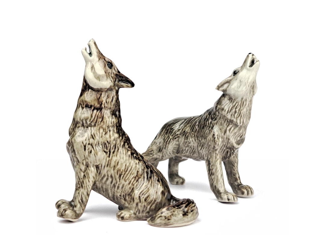Gray Wolf Figurine Ceramic Wolf Decor, Woodland Animal Home Decor ...