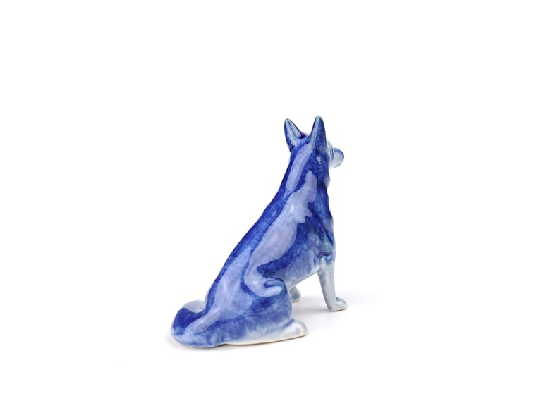 Hand Paint Delft Blue German Shepherd Ceramic Figurine - Alsatian Dog ...