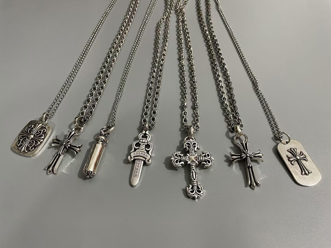 Chrome Hearts Necklace Silver Flower Cross Necklace,dagger Necklace ...