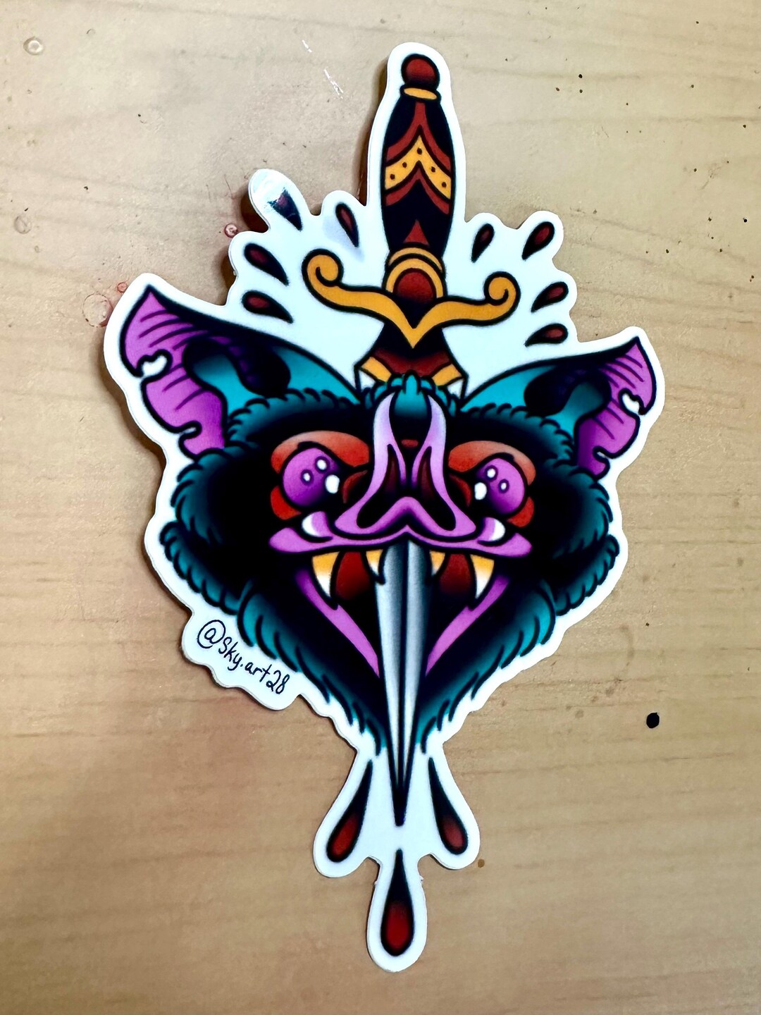Bat Head With Dagger Sticker - Etsy