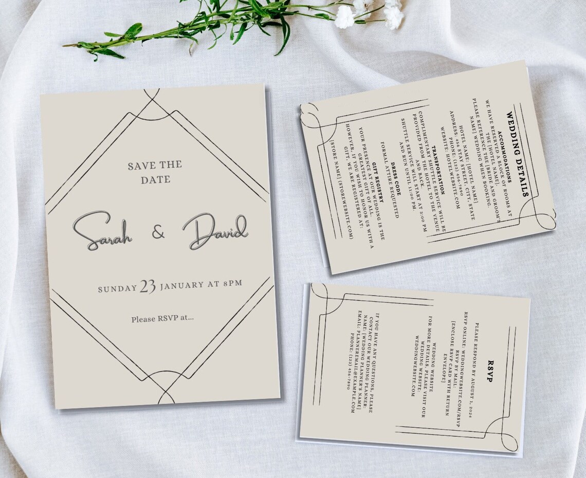 Invitiation, Minimal, Natural, Beige, Classic Personalised Digital ...