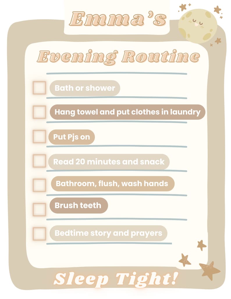 Evening Routine Checklist for Kids - Digital and Customizable (great ...