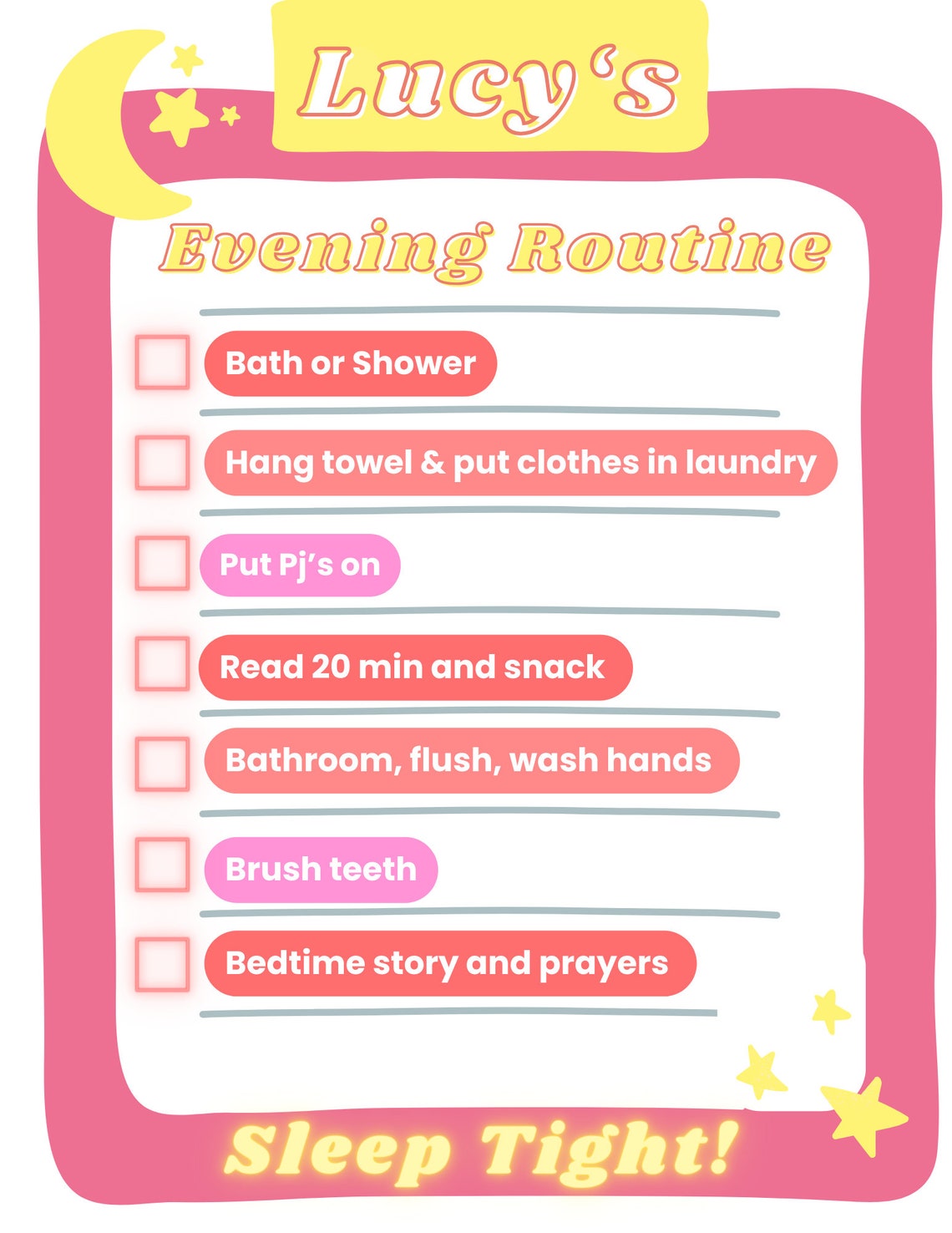 Evening Routine Checklist for Kids - Digital and Customizable (great ...
