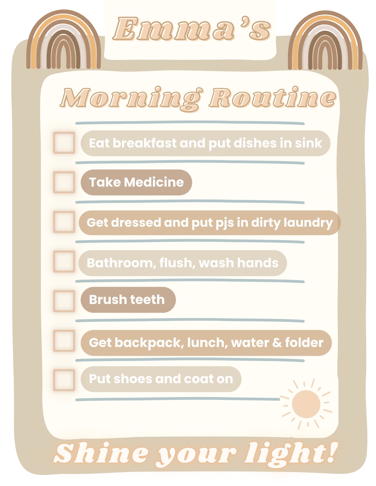 Morning Routine Checklist for Kids Digital and Customizable great for ...