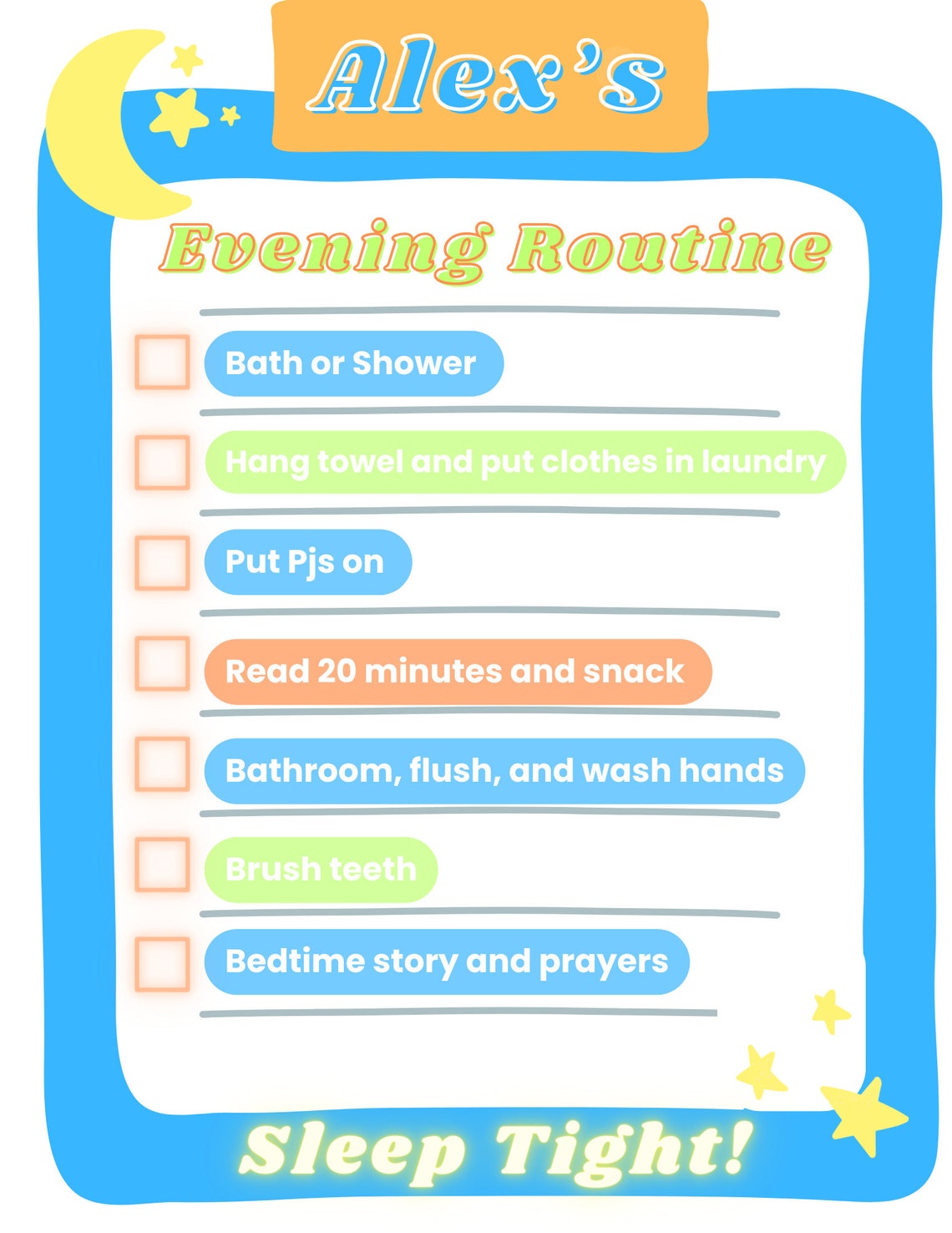 Evening Routine Checklist for Kids - Digital and Customizable (great ...