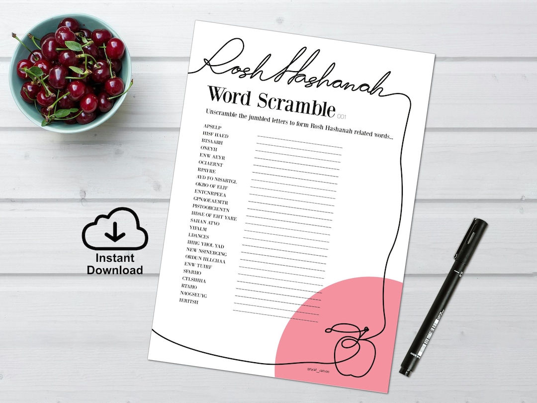 Rosh Hashanah Printable Word Scramble Jewish Party Games Rosh Hashanah ...