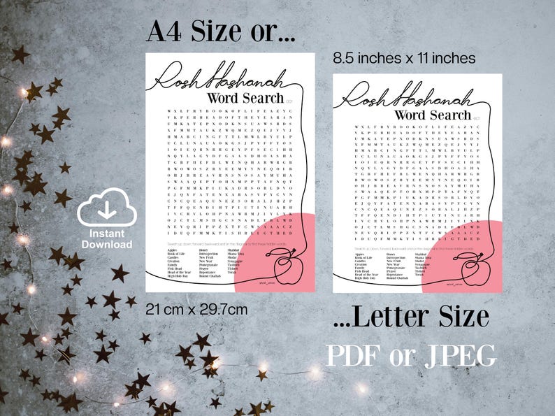 Rosh Hashanah Printable Word Search Jewish Party Games Rosh Hashanah ...