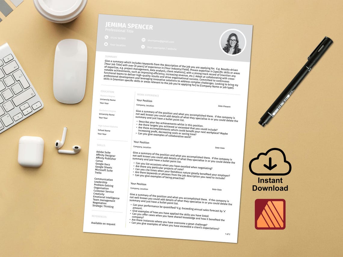 Affinity Publisher Resume Template Bundle: Editable Professional CV ...