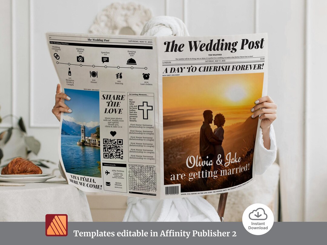 Digital Wedding Newspaper Template With Photo, Affinity Publisher ...