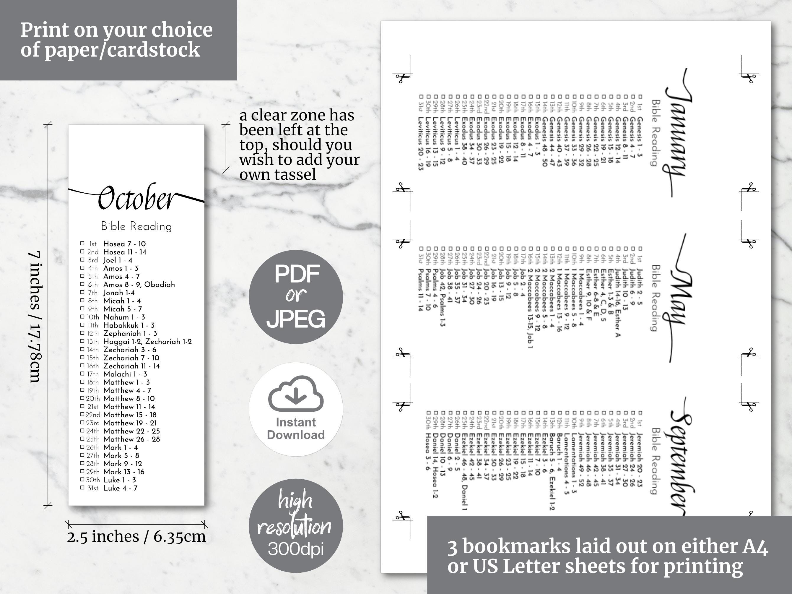 Printable Catholic Bible Tracker Bookmarks With a Year of NABRE Bible ...