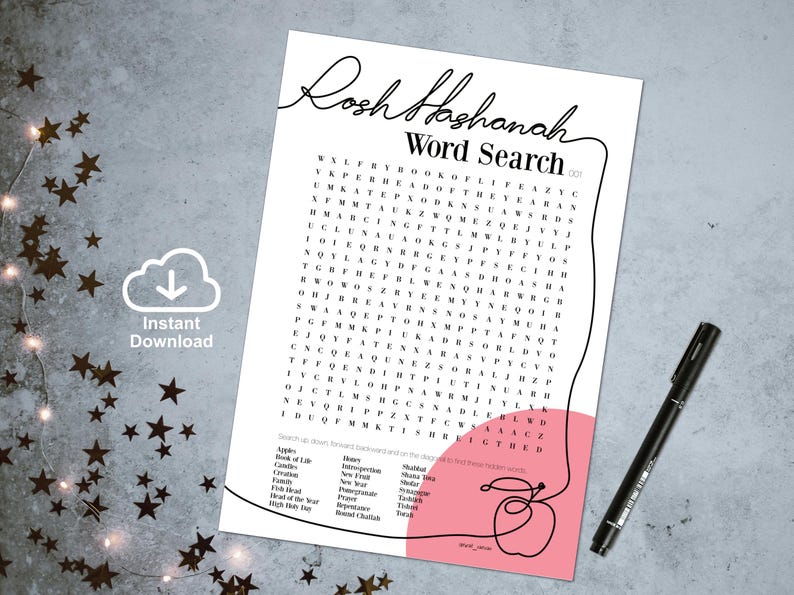 Rosh Hashanah Printable Word Search Jewish Party Games Rosh Hashanah ...