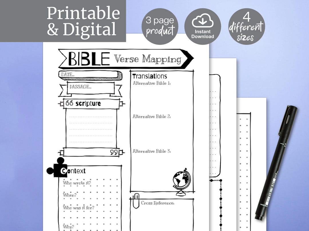 Bullet Journal Bible Verse Mapping Printable Template, Digital Study ...