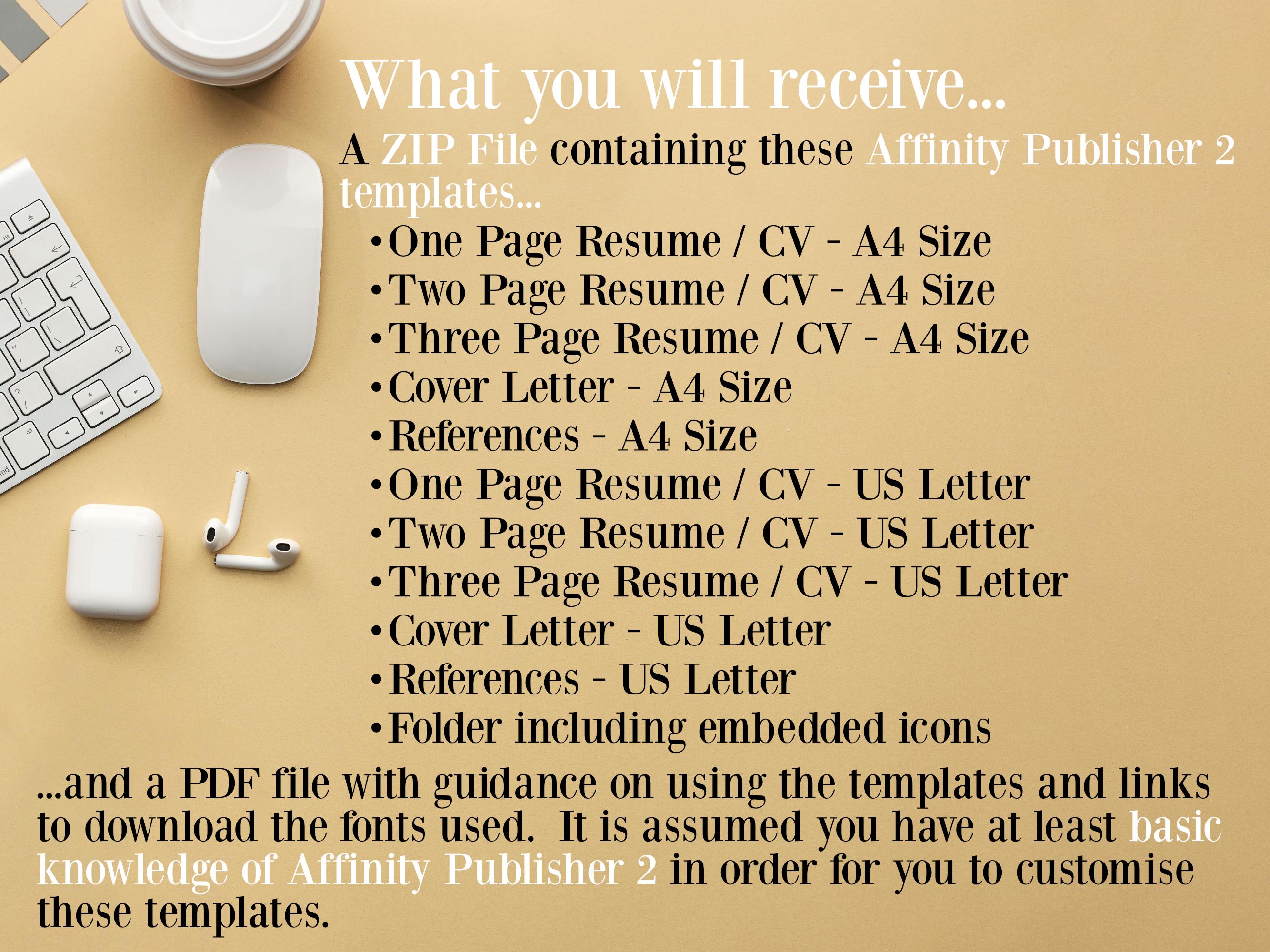Affinity Publisher Resume Template Bundle: Editable Professional CV ...