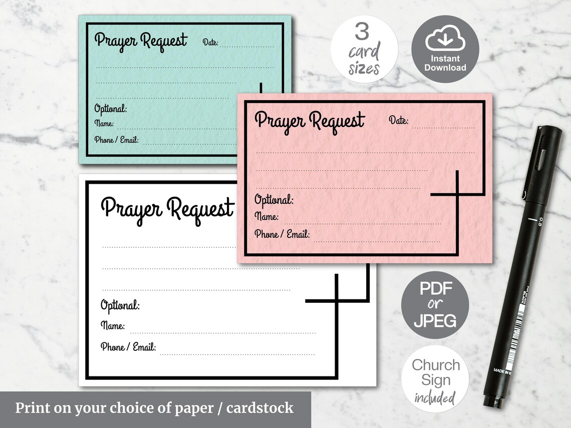 Printable Prayer Request Cards With Simple Cross Border in Black Ink ...