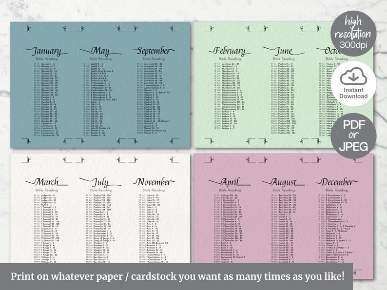 Printable Catholic Bible Tracker Bookmarks With a Year of NABRE Bible ...