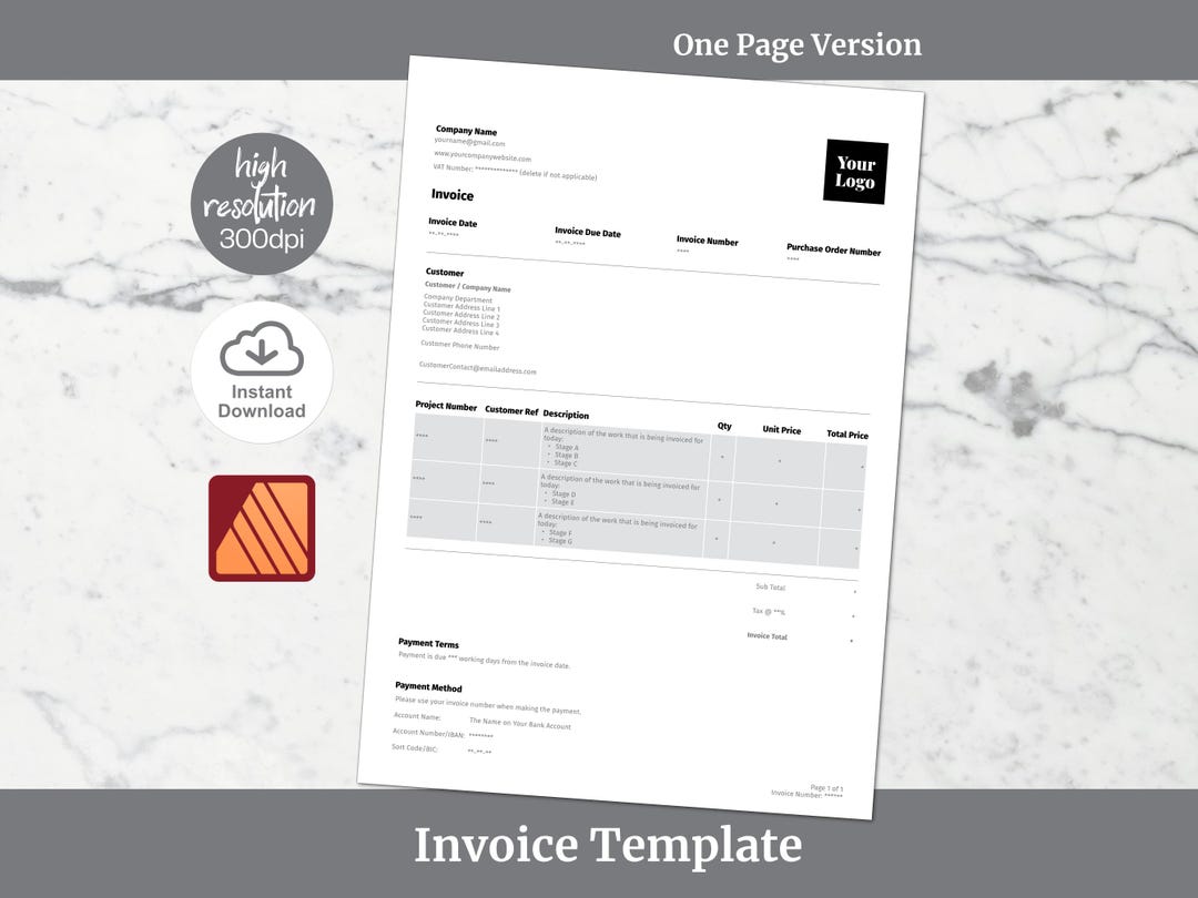 Affinity Publisher Editable Invoice Template, Small Business Invoice ...