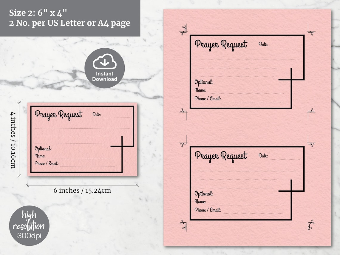 Printable Prayer Request Cards With Simple Cross Border in Black Ink ...