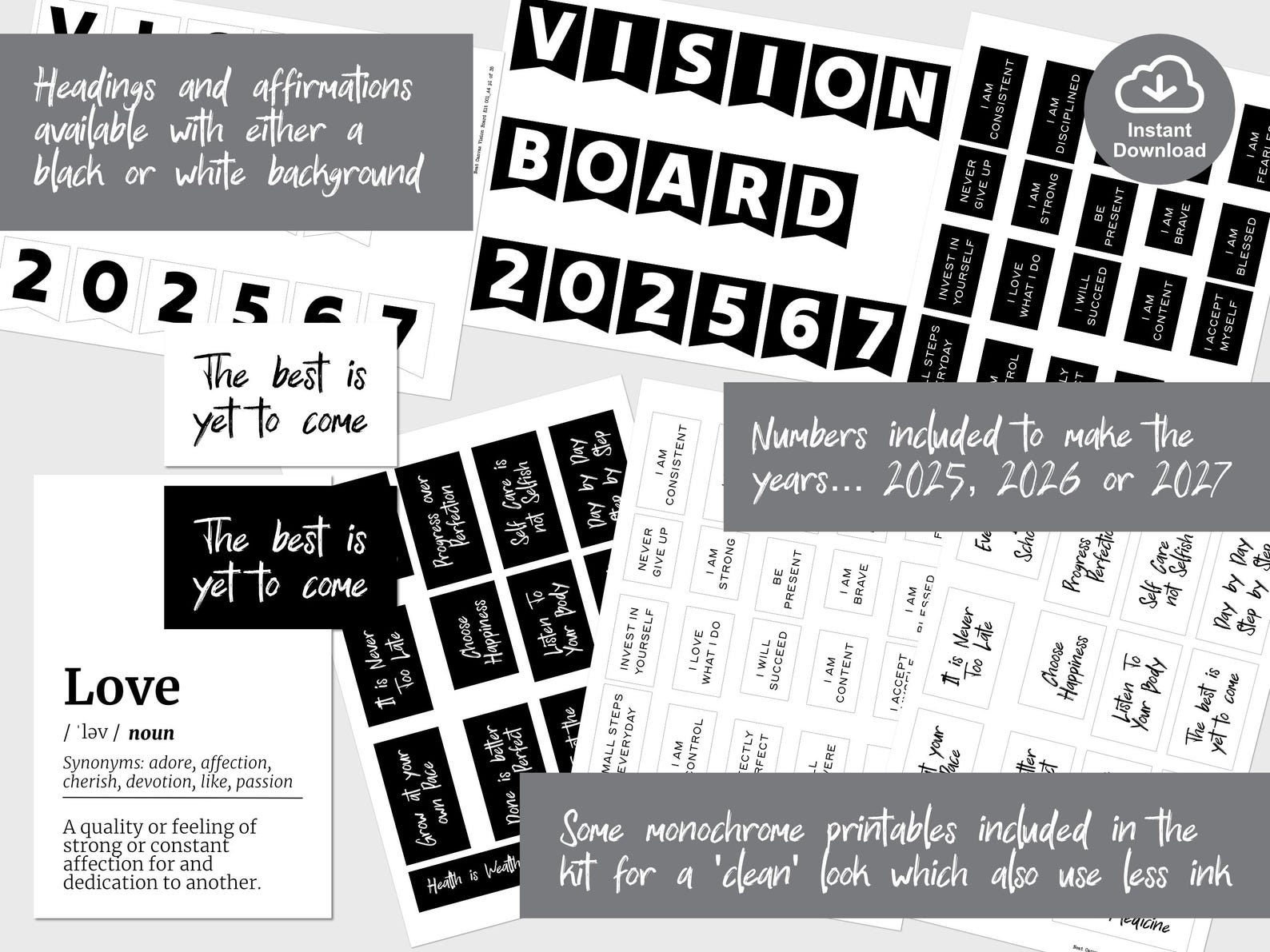 Printable Vision Board Kit: Motivational Collage Template (digital ...