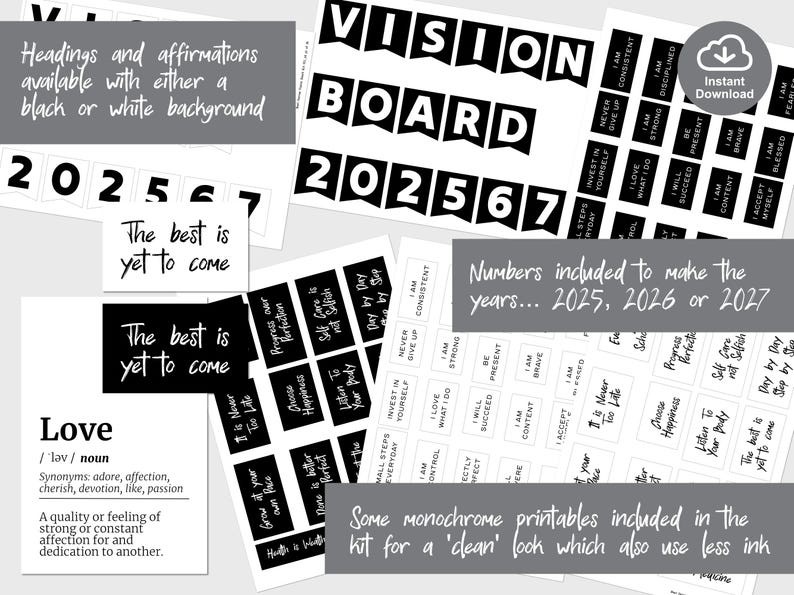 Printable Vision Board Kit: Motivational Collage Template (digital ...