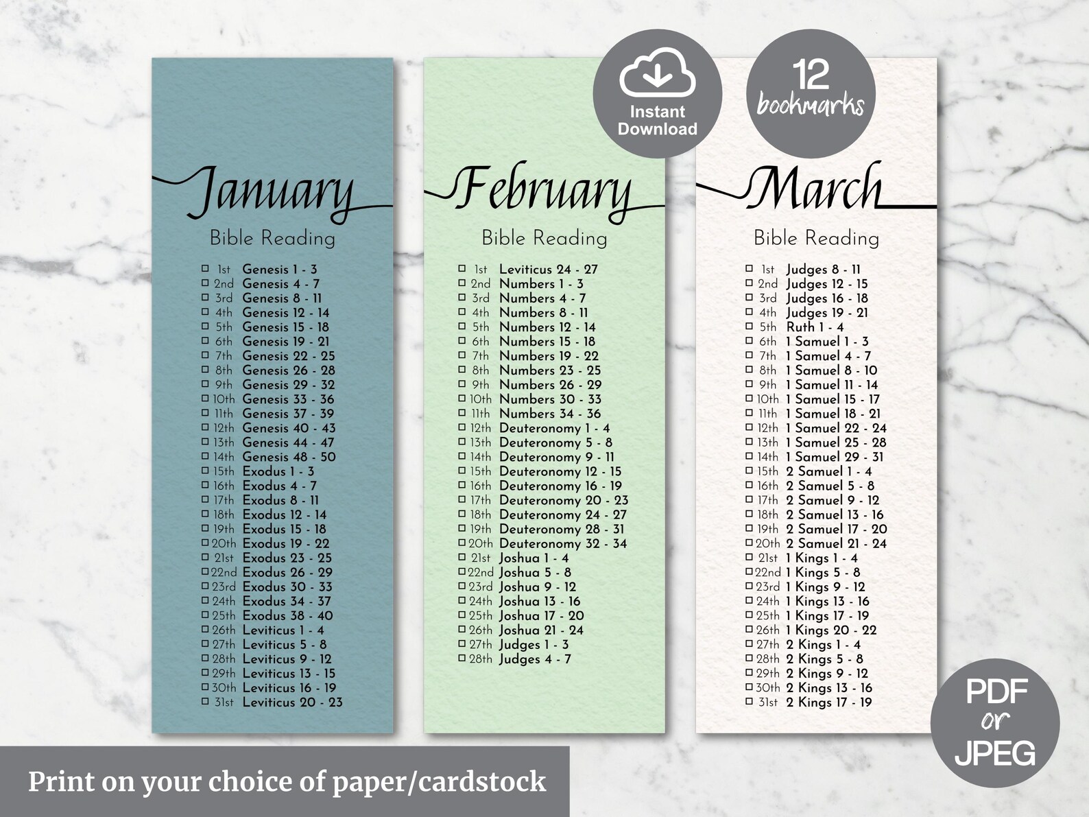 Printable Catholic Bible Tracker Bookmarks With a Year of NABRE Bible ...