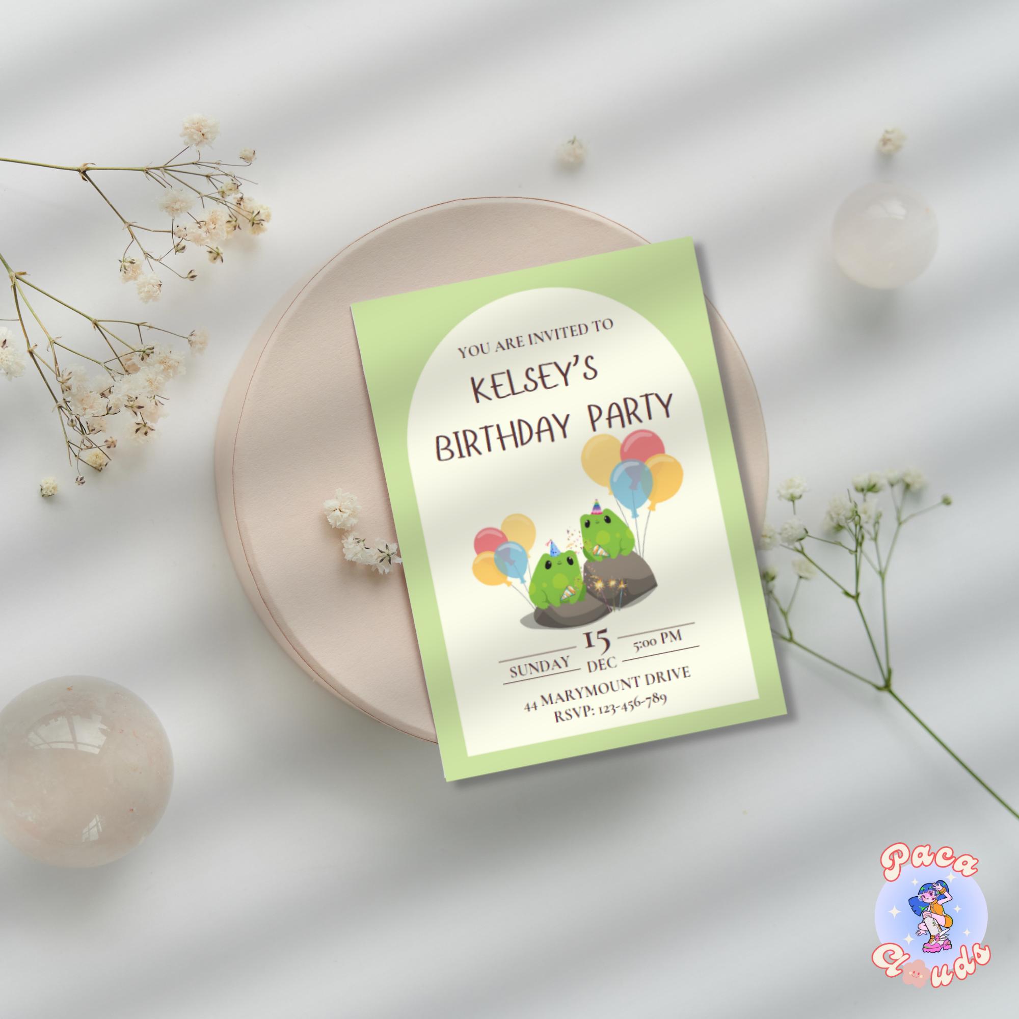 Swamp Frog Birthday Invitation | Cute Illustration Digital Template ...