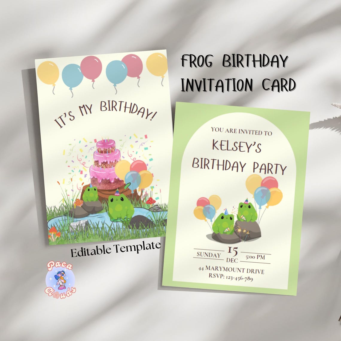 Swamp Frog Birthday Invitation | Cute Illustration Digital Template ...