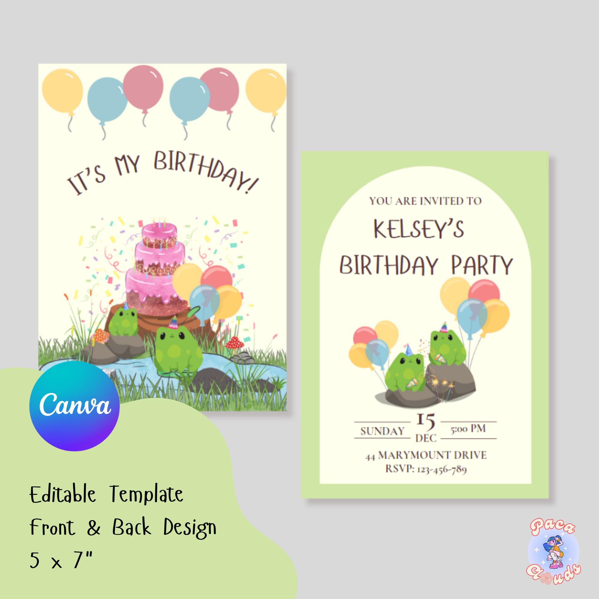 Swamp Frog Birthday Invitation | Cute Illustration Digital Template ...