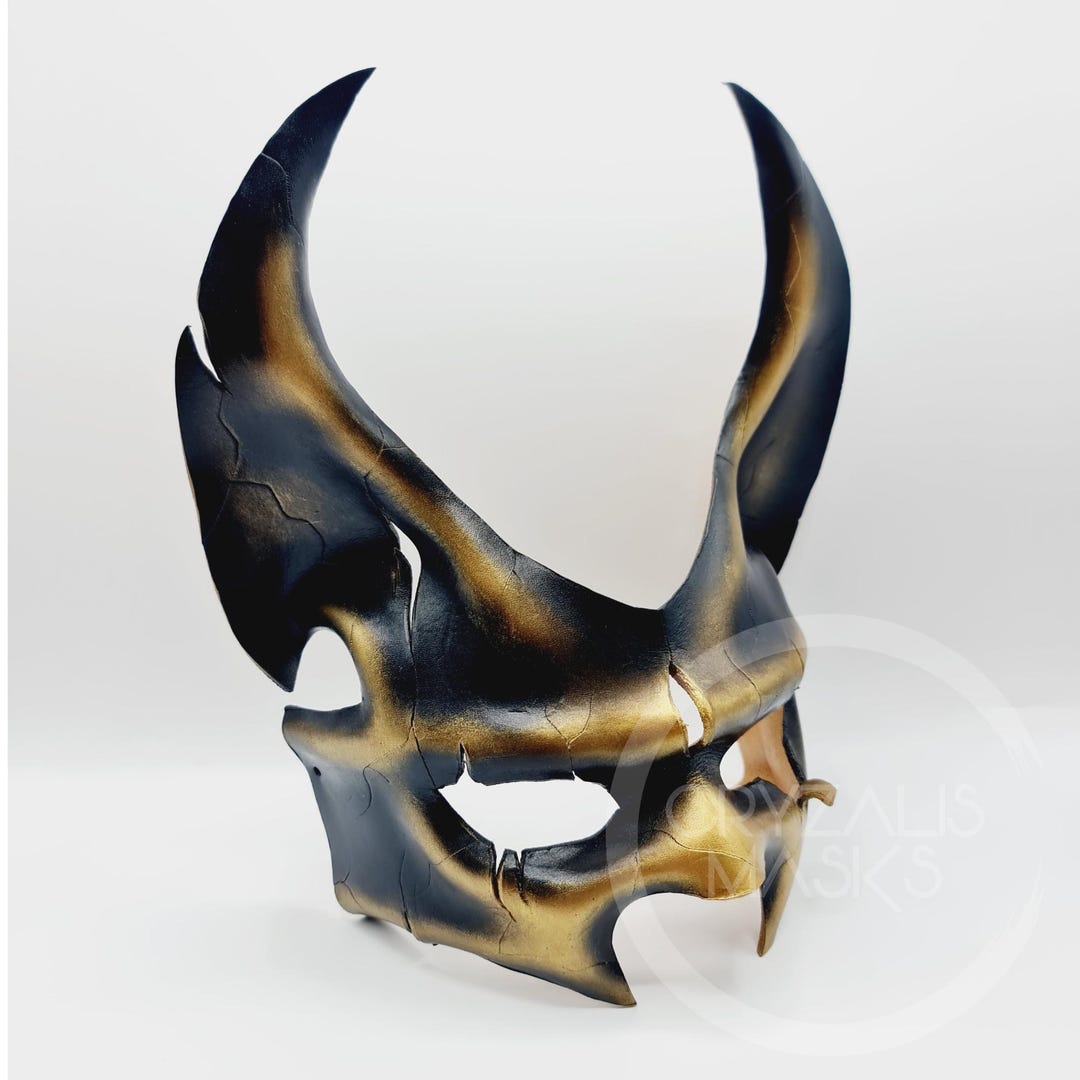 Distressed Black Leather Jackal Mask With Gold, Masquerade Masks ...