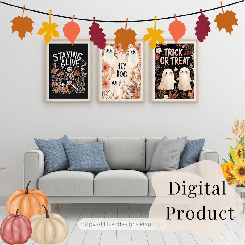 Halloween Wall Art Bundle - Cute Ghosts - Spooky Season Decor - Digital ...