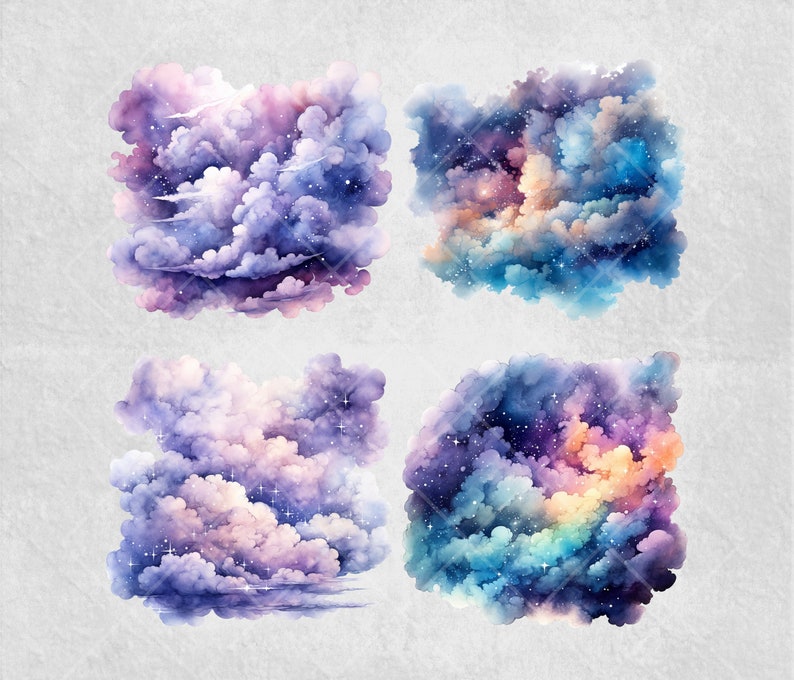 Watercolor Galaxy Cloud Clipart Png Pastel Cloud Sky Elements Whimsical ...