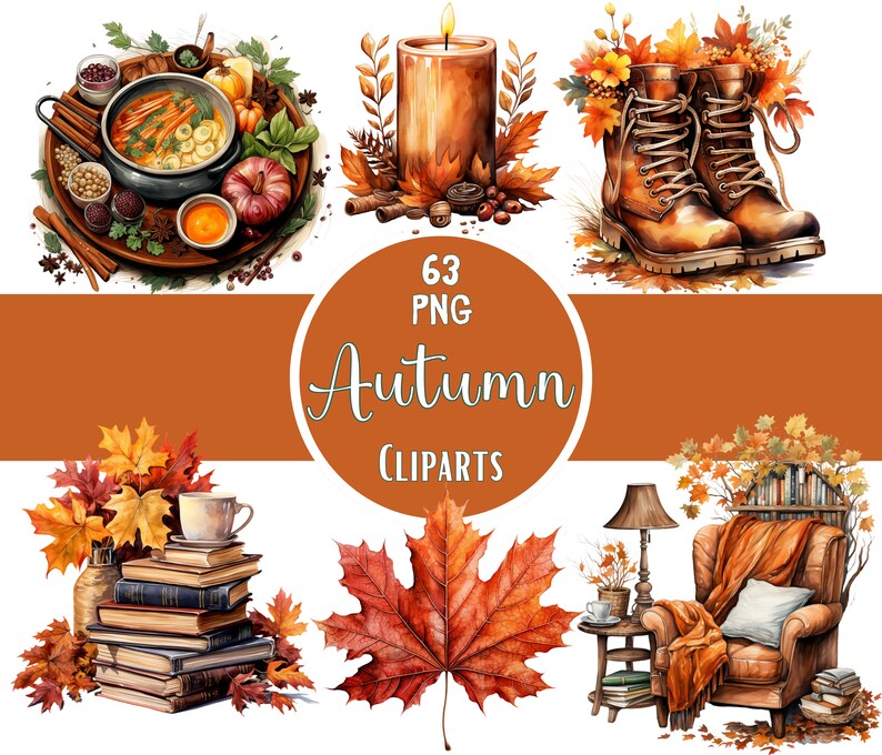 Watercolor Fall Clipart Set Fall Illustration Cozy Autumn Holiday Fall ...