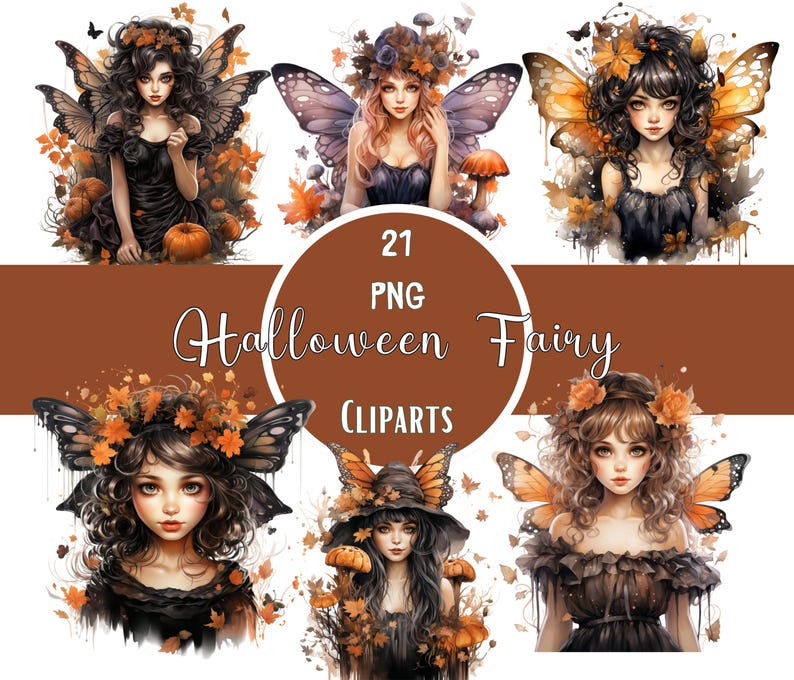 Watercolor Halloween Fairy Clipart Bundle Dark Fantasy Png Watercolor ...