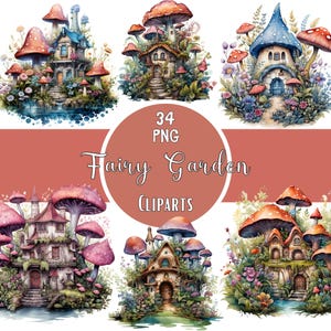 Watercolor Fairy Garden Clipart Bundle Mushroom Graphics Enchanted ...