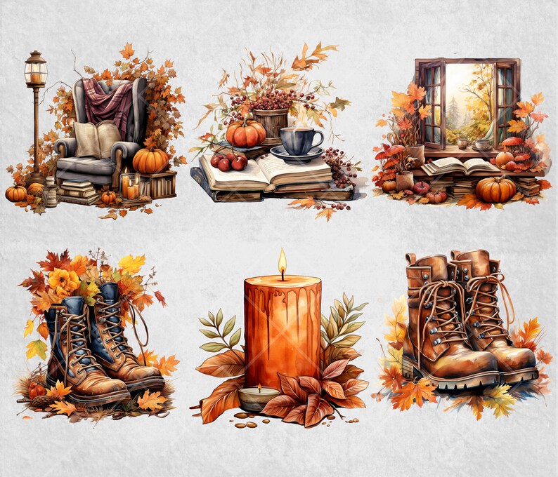 Watercolor Fall Clipart Set Fall Illustration Cozy Autumn Holiday Fall ...
